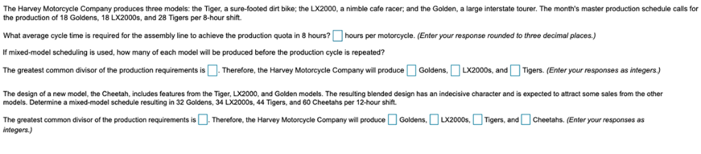 Solved The Harvey Motorcycle Company produces three models: | Chegg.com