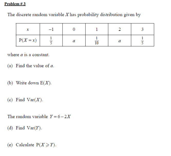 Solved Problem # 3 The discrete random variable Xhas | Chegg.com