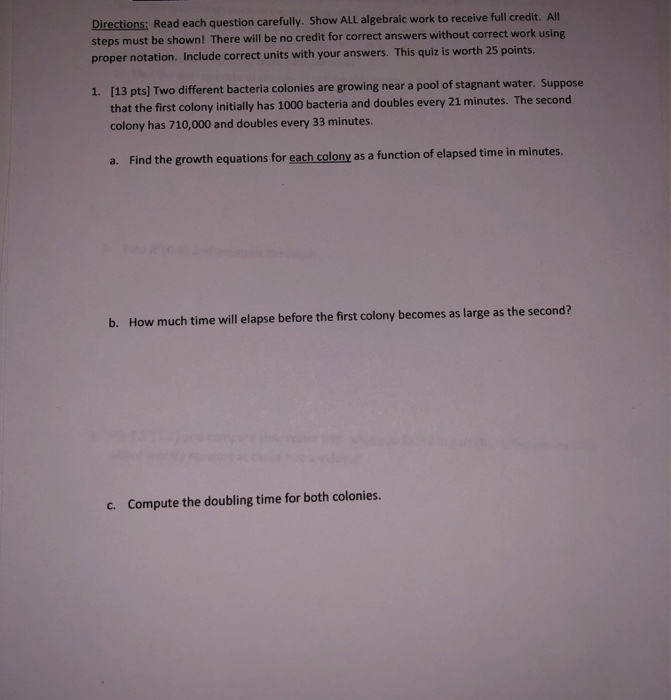 Solved Directions: Read each question carefully. Show ALL | Chegg.com Solved Directions: Read each question carefully. Show ALL | Chegg.com
