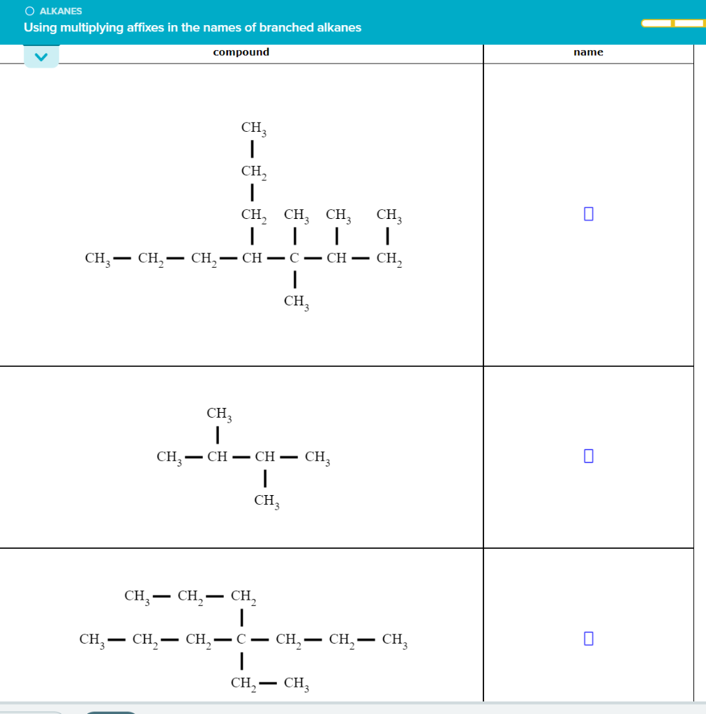 Solved O ALKANES Using multiplying affixes in the names of | Chegg.com
