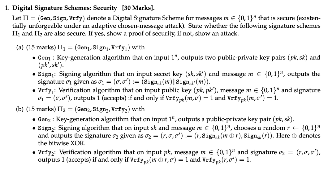 Solved Digital Signature Schemes: Security [30 ﻿Marks].Let | Chegg.com