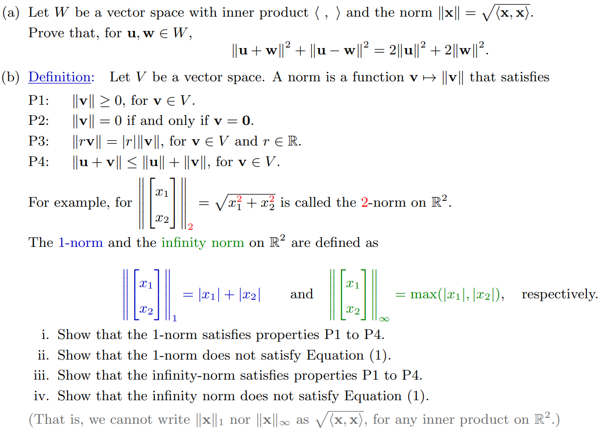 Solved a) Let W be a vector space with inner product | Chegg.com