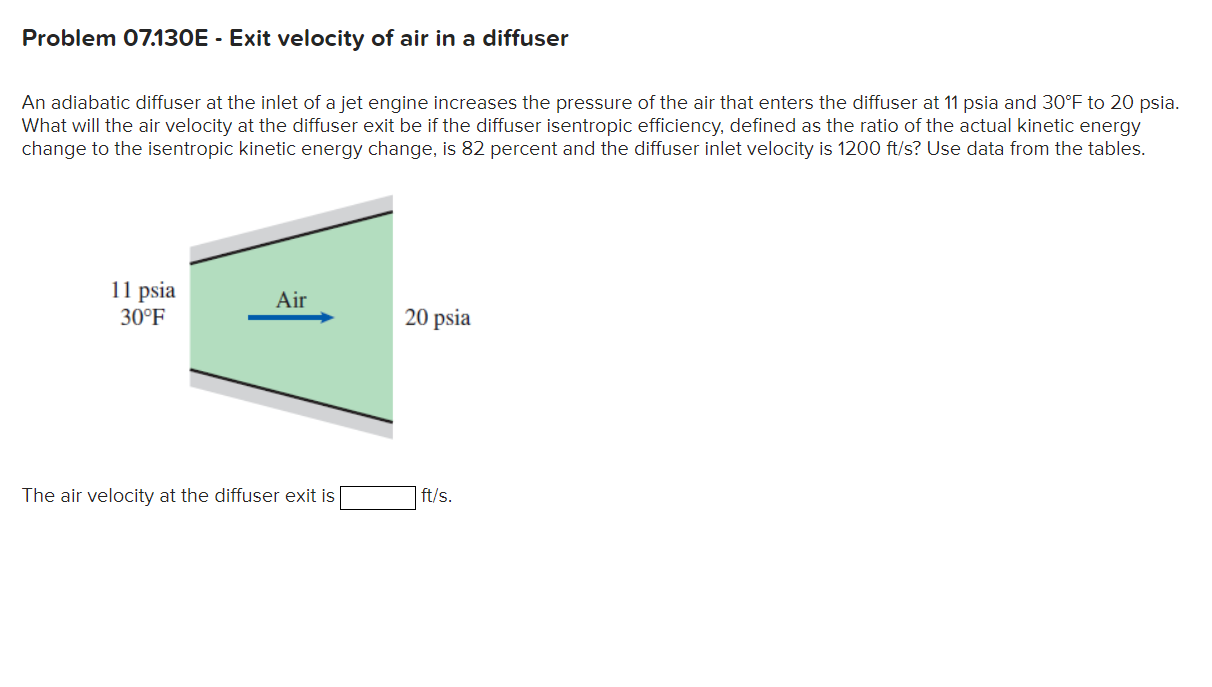 Solved Problem 07.130E - Exit velocity of air in a diffuser | Chegg.com