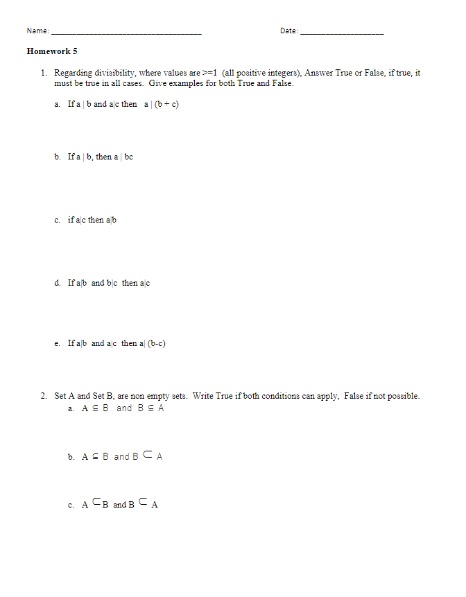 Solved 1. Regarding divisibility, where values are >=1 (all | Chegg.com
