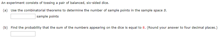 Solved An experiment consists of tossing a pair of balanced, | Chegg.com