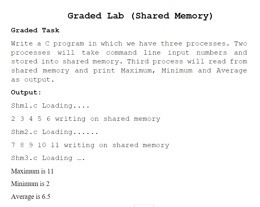 Solved Graded Lab (Shared Memory) Graded Task Write a C | Chegg.com
