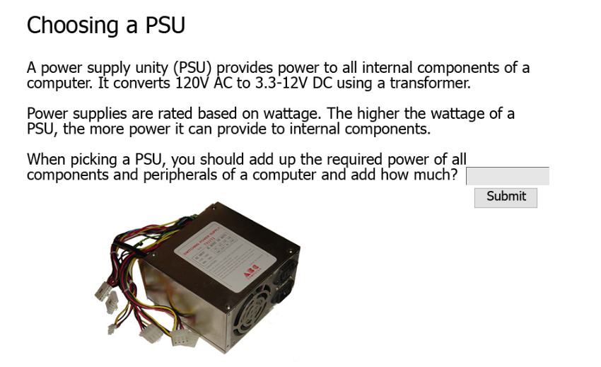 Solved Choosing a PSU A power supply unity (PSU) provides | Chegg.com