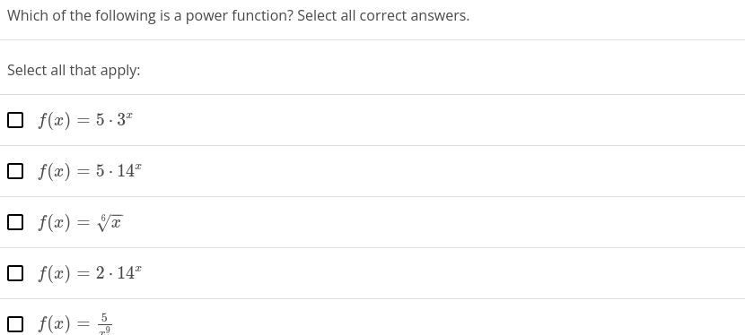 Solved Which of the following is a power function? Select | Chegg.com