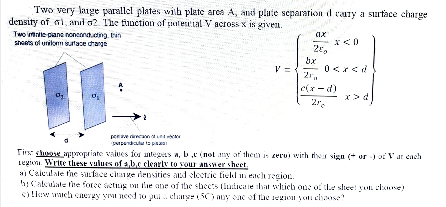 Solved Two very large parallel plates with plate area A, and | Chegg.com