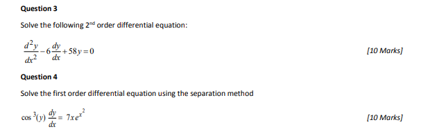 Solved Question 3 Solve the following 2nd order differential | Chegg.com