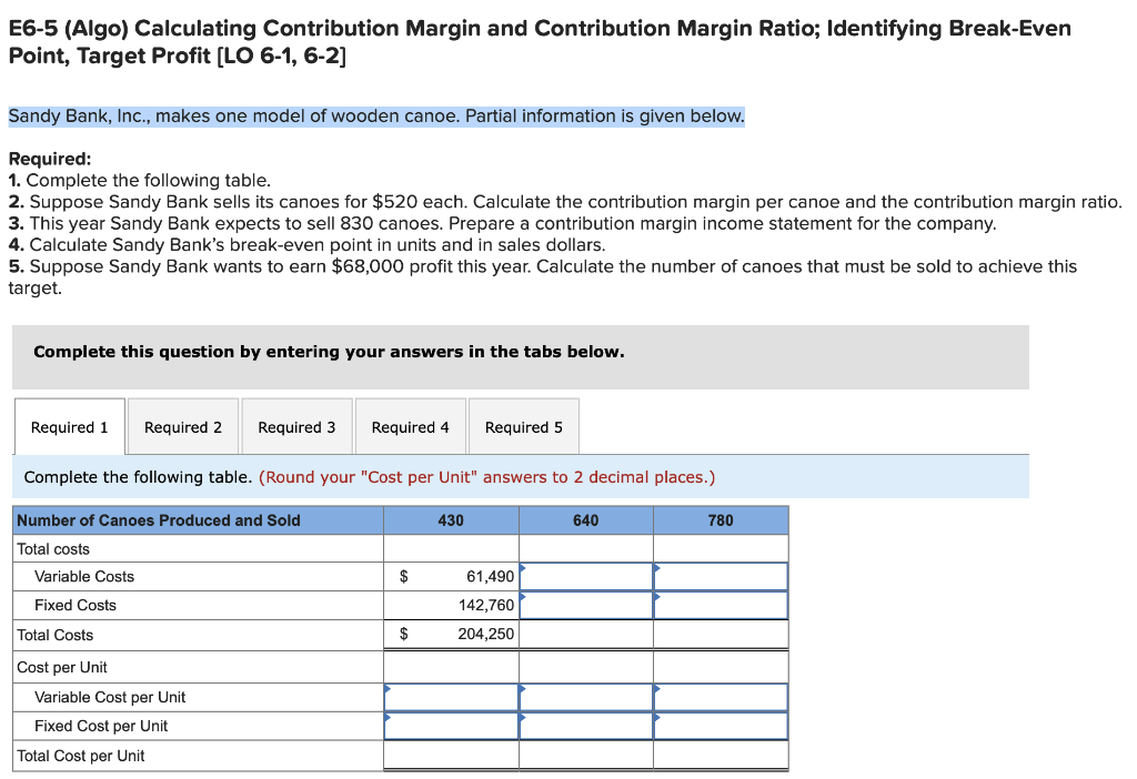 Solved E6-5 (Algo) Calculating Contribution Margin and | Chegg.com