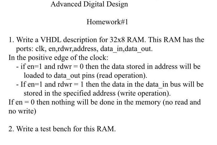 Solved Advanced Digital Design Homework#1 1. Write a VHDL | Chegg.com