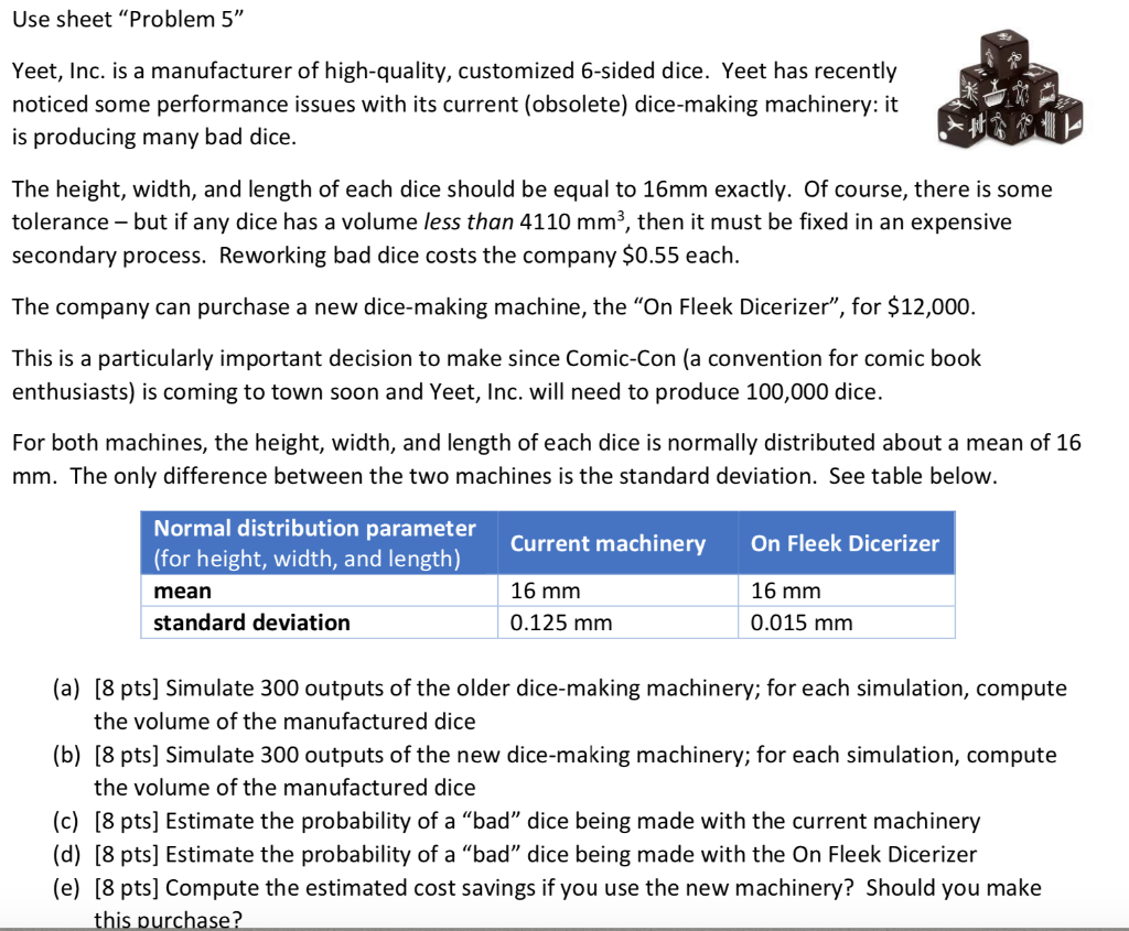 Use sheet "Problem 5" Yeet, Inc. is a manufacturer of | Chegg.com
