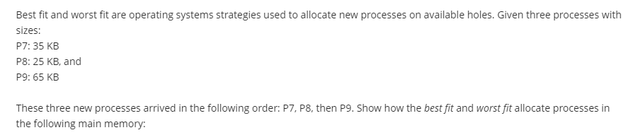 Solved Best fit and worst fit are operating systems | Chegg.com