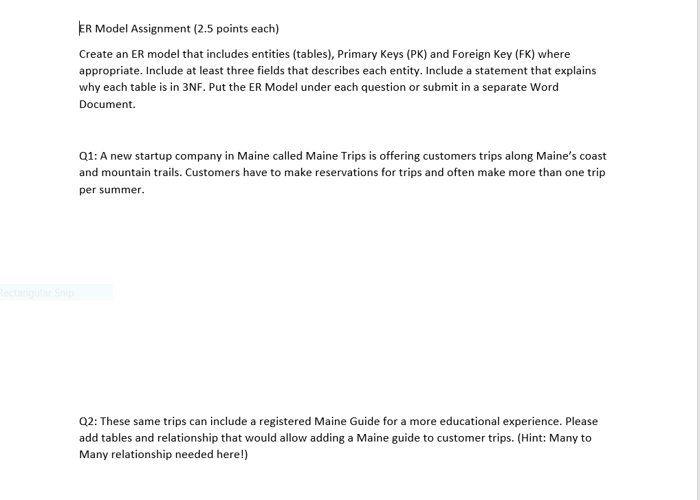 Solved ER Model Assignment (2.5 points each) Create an ER | Chegg.com