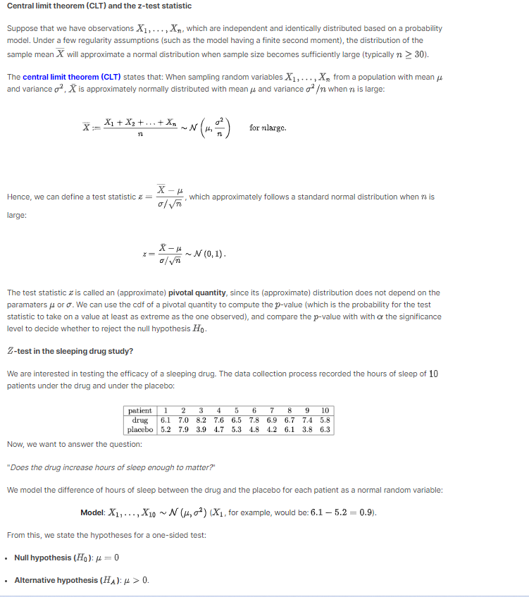 Central limit theorem (CLT) and the z-test statistic | Chegg.com