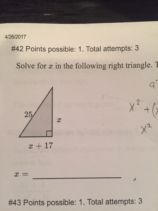 Solved Total attempts: 3 Solve for x in the following right | Chegg.com