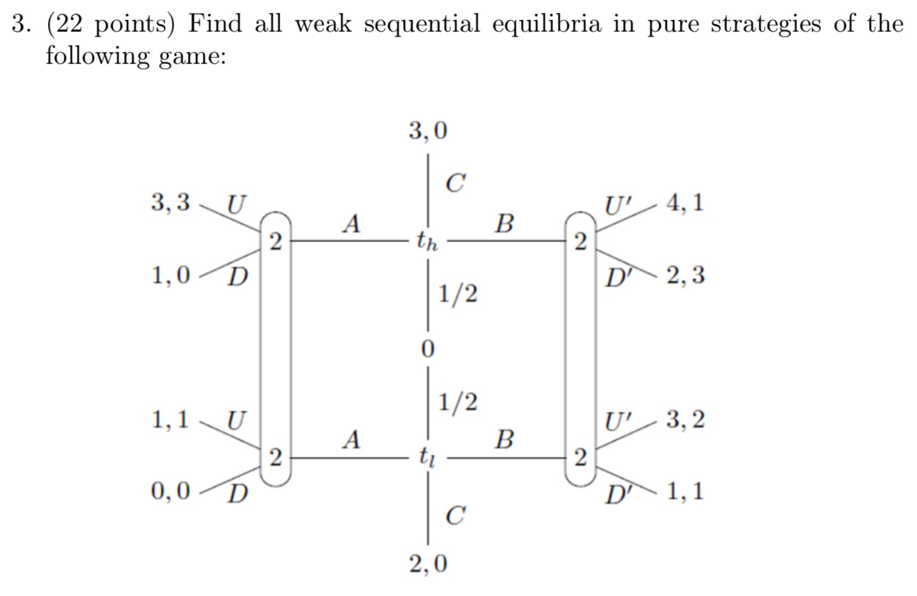 3. (22 points) Find all weak sequential equilibria in | Chegg.com