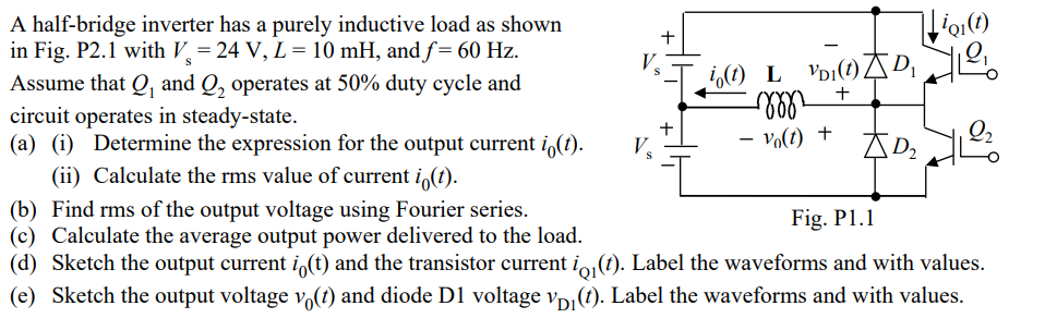Solved A half-bridge inverter has a purely inductive load as | Chegg.com