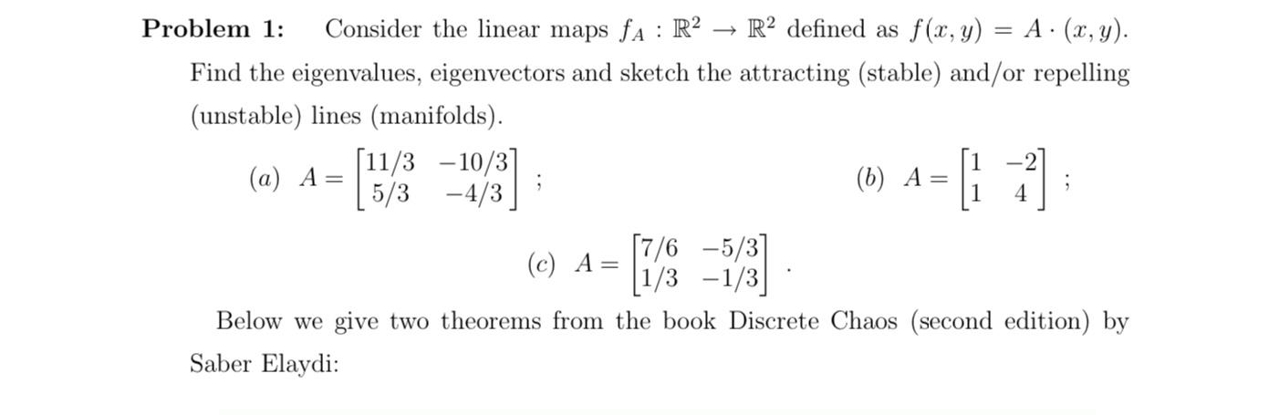 Solved roblem 1: Consider the linear maps fA:R2→R2 defined | Chegg.com