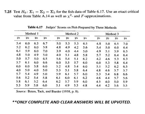 Solved .25 Test H0:Σ1=Σ2=Σ3 for the fish data of Table 6.17. | Chegg.com