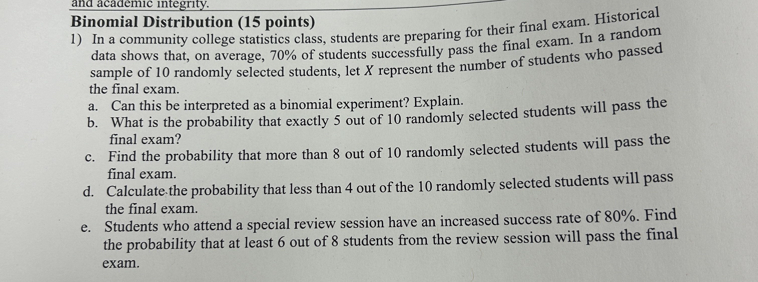 Solved Binomial Distribution (15 points) 1) In a community | Chegg.com