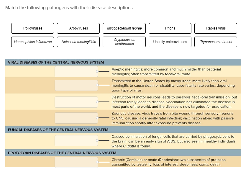 Solved Match the following pathogens with their disease | Chegg.com