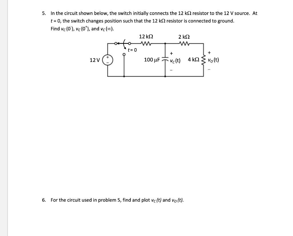 Solved 5. In the circuit shown below, the switch initially | Chegg.com
