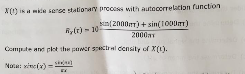 Solved X(t) is a wide sense stationary process with | Chegg.com