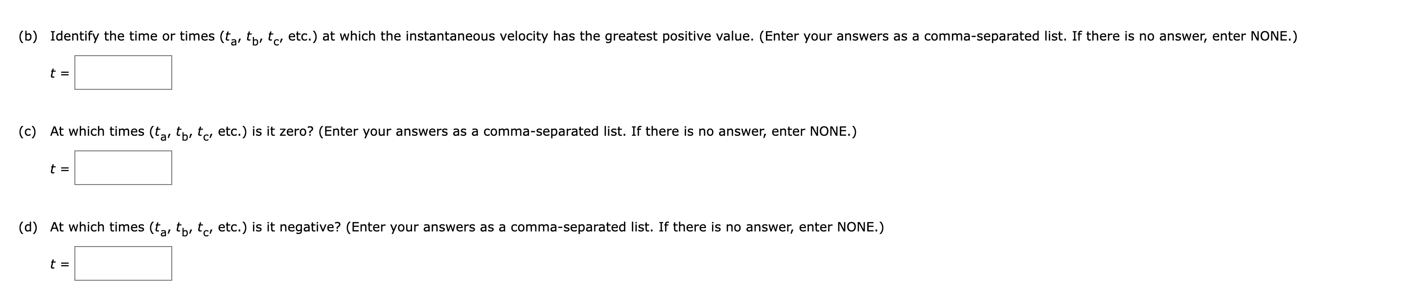 t= (c) At which times (ta′,tb′,tc′ etc.) is it zero? | Chegg.com