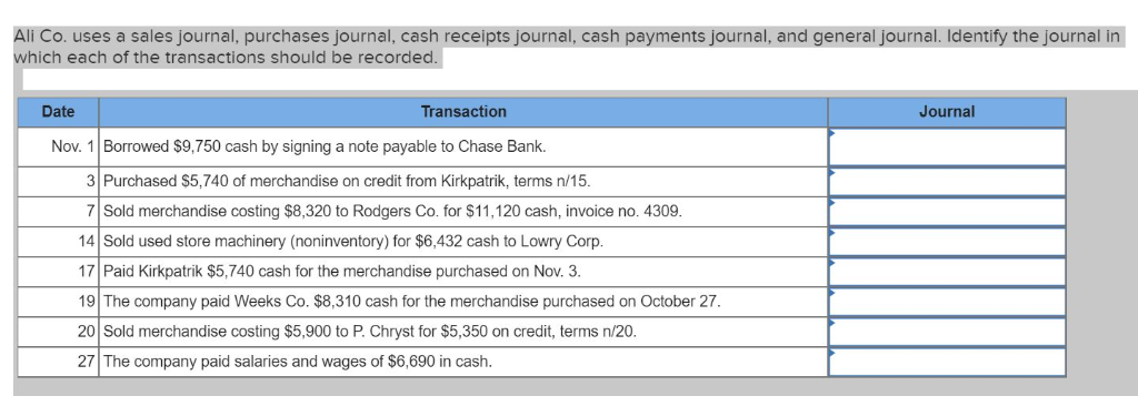 Solved Ali Co. uses a sales journal, purchases journal, cash | Chegg.com Solved Ali Co. uses a sales journal, purchases journal, cash | Chegg.com
