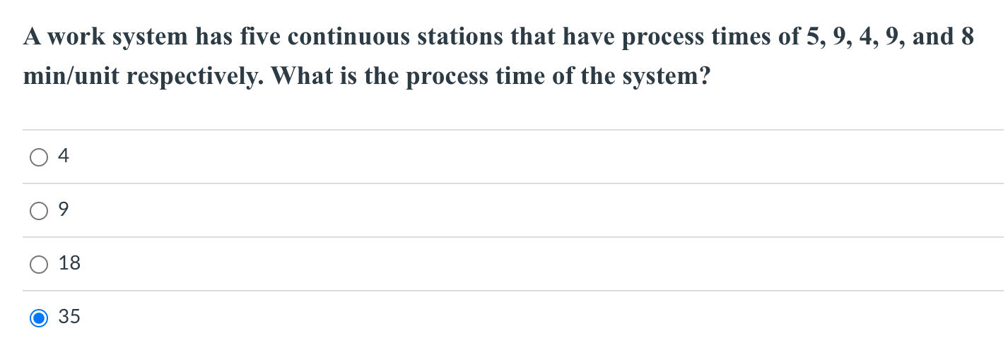 Solved A work system has five continuous stations that have | Chegg.com