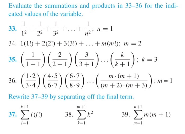Solved Evaluate the summations and products in 33-36 for the | Chegg.com