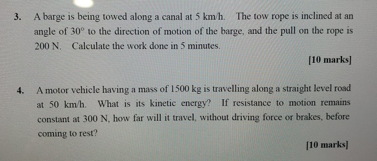 Solved A barge is being towed along a canal at 5 km/h. angle | Chegg.com