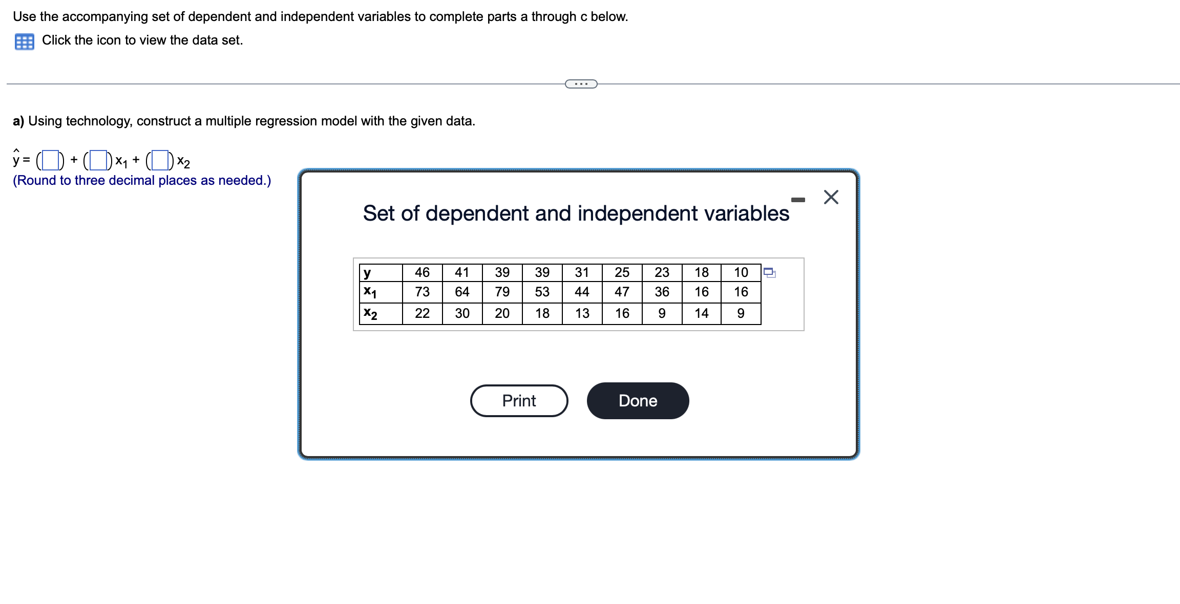 Solved Use the accompanying set of dependent and independent | Chegg.com