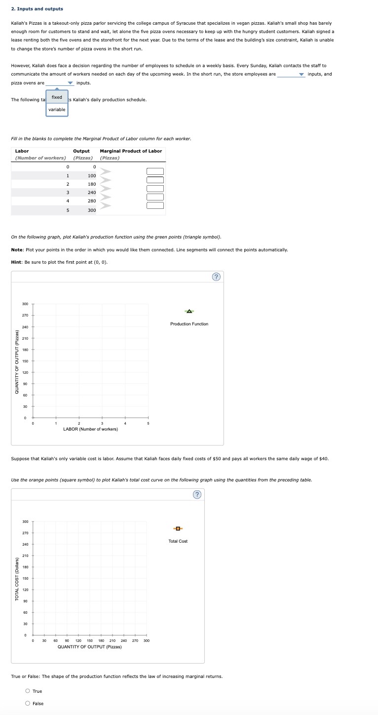 Solved 2. Inputs and outputs Kaliah's Pizzas is a | Chegg.com