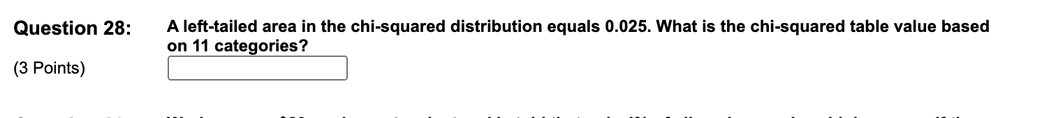Solved Question 28: A left-tailed area in the chi-squared | Chegg.com