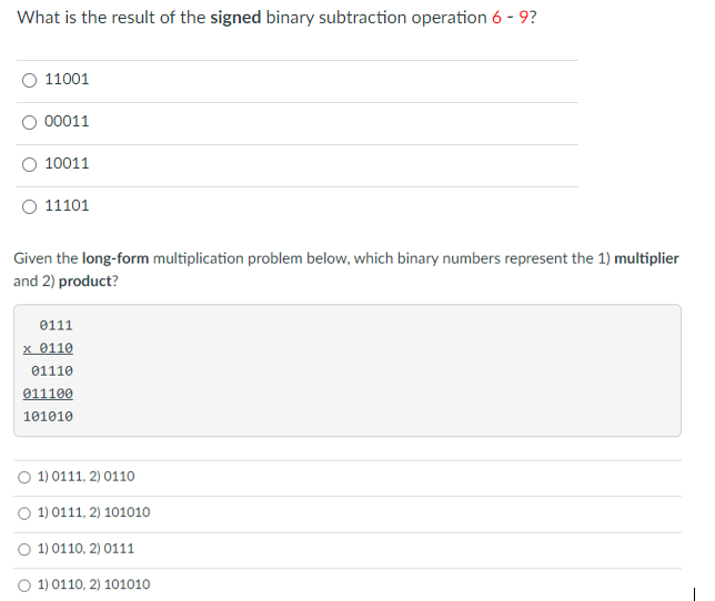 Solved What is the result of the signed binary subtraction | Chegg.com