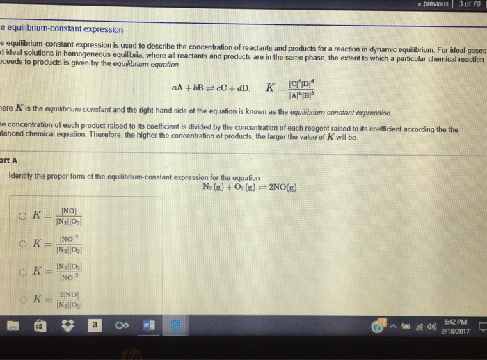 Solved Identify the proper form of the equilibrium constant | Chegg.com