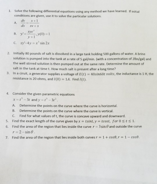 Solved 1. Solve the following differential equations using | Chegg.com