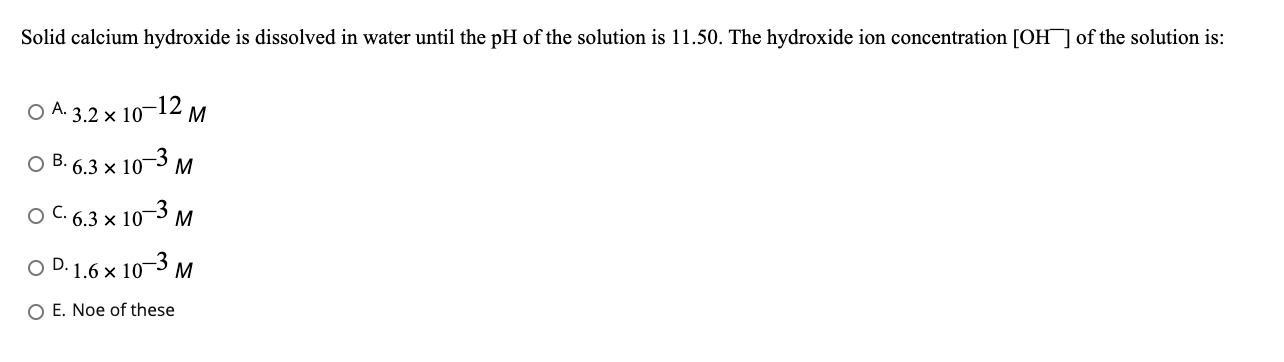 Solved Solid calcium hydroxide is dissolved in water until | Chegg.com