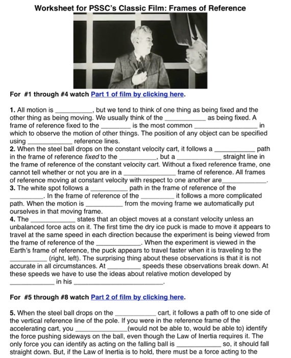 Solved Worksheet for PSSC's Classic Film: Frames of | Chegg.com