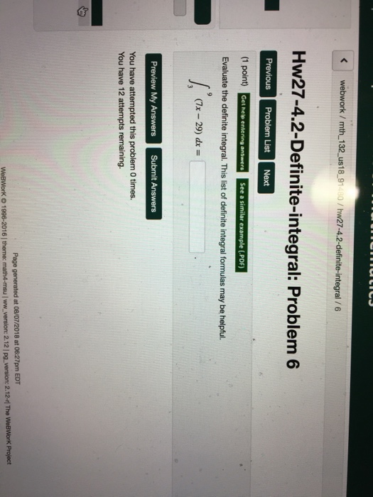 Solved Hw27-4.2-Definite-integral: Problem 6 (1 point) | Chegg.com