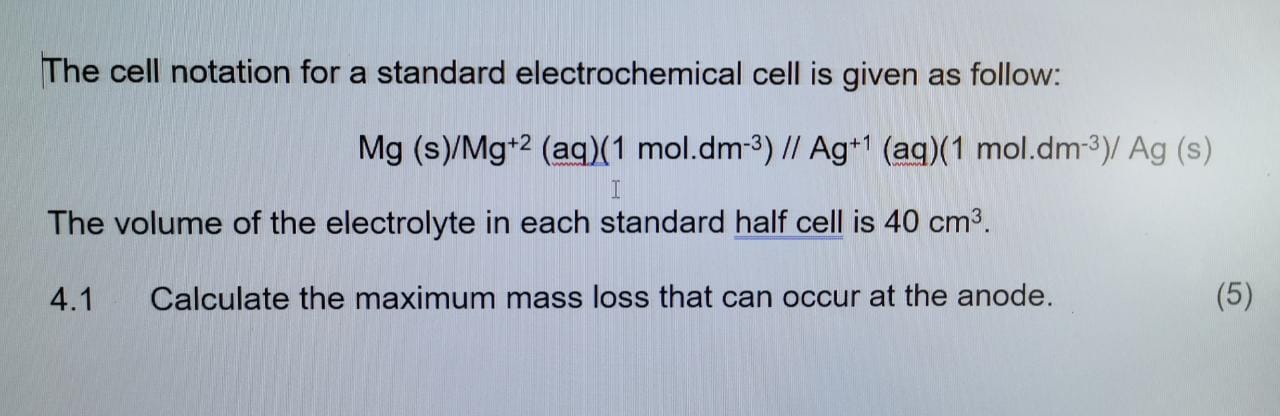 Solved The cell notation for a standard electrochemical cell | Chegg.com