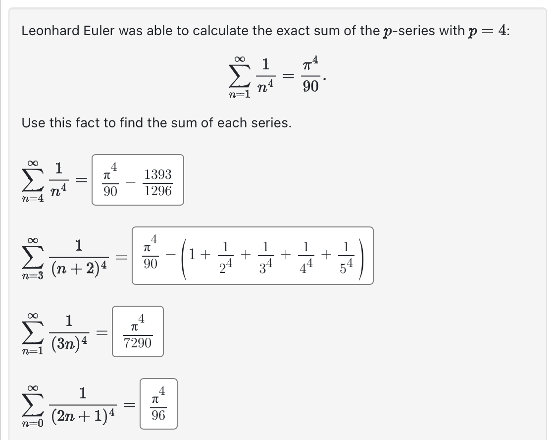 Solved Leonhard Euler was able to calculate the exact sum of | Chegg.com
