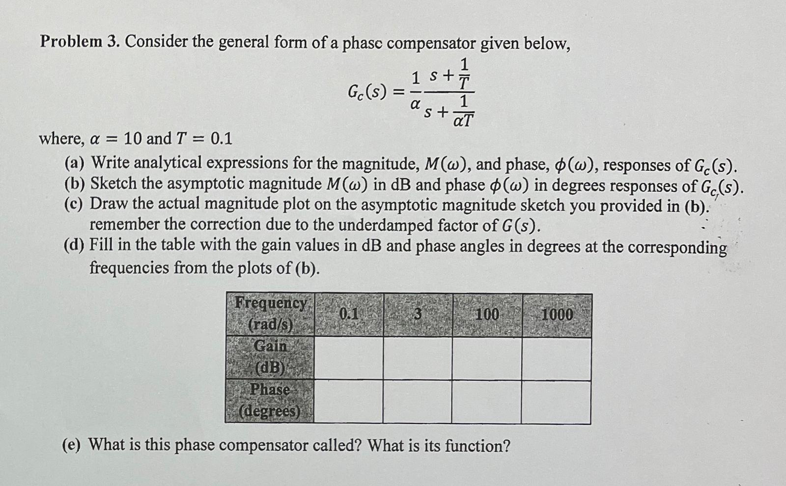 Problem 3. ﻿Consider the general form of a phase | Chegg.com