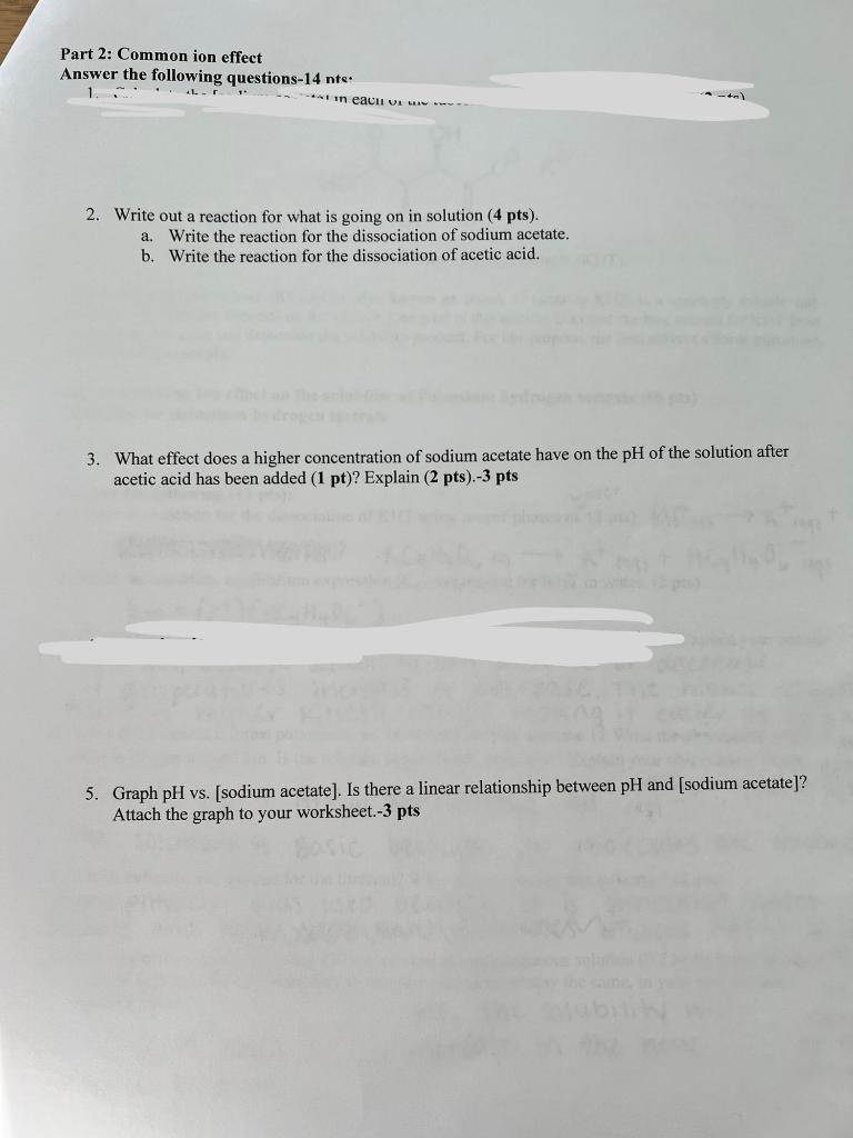 Part 2: Common ion effect Answer the following | Chegg.com