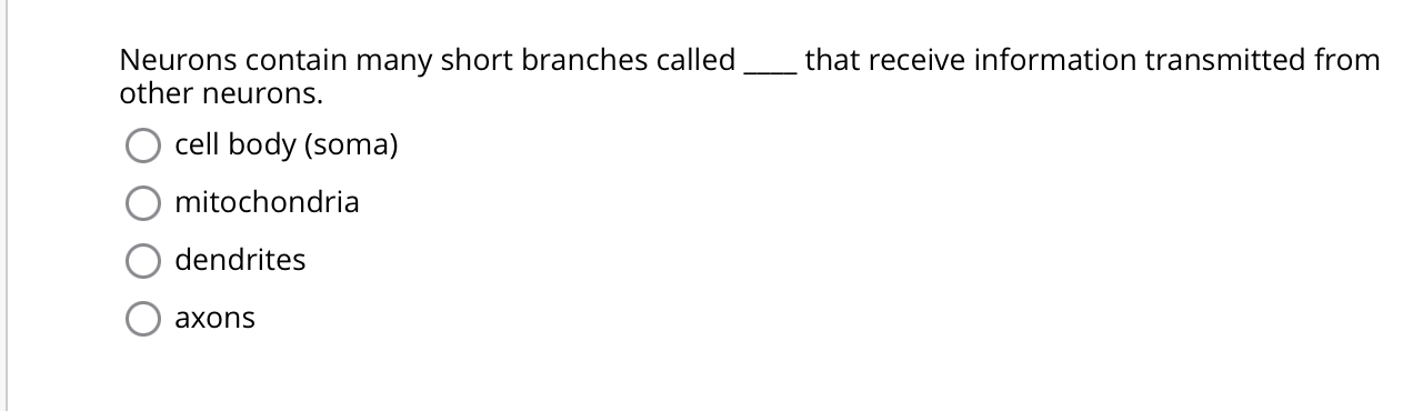 Solved Neurons contain many short branches calledthat | Chegg.com