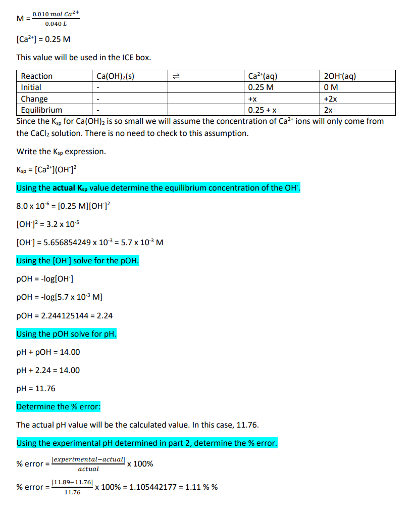 Solved Calculations: Part 1: Determine the Ksp for each | Chegg.com
