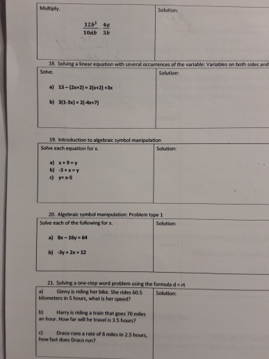 Solved Multiply. Solution: 12,- 10ab 3b 18. Solving a linear | Chegg.com